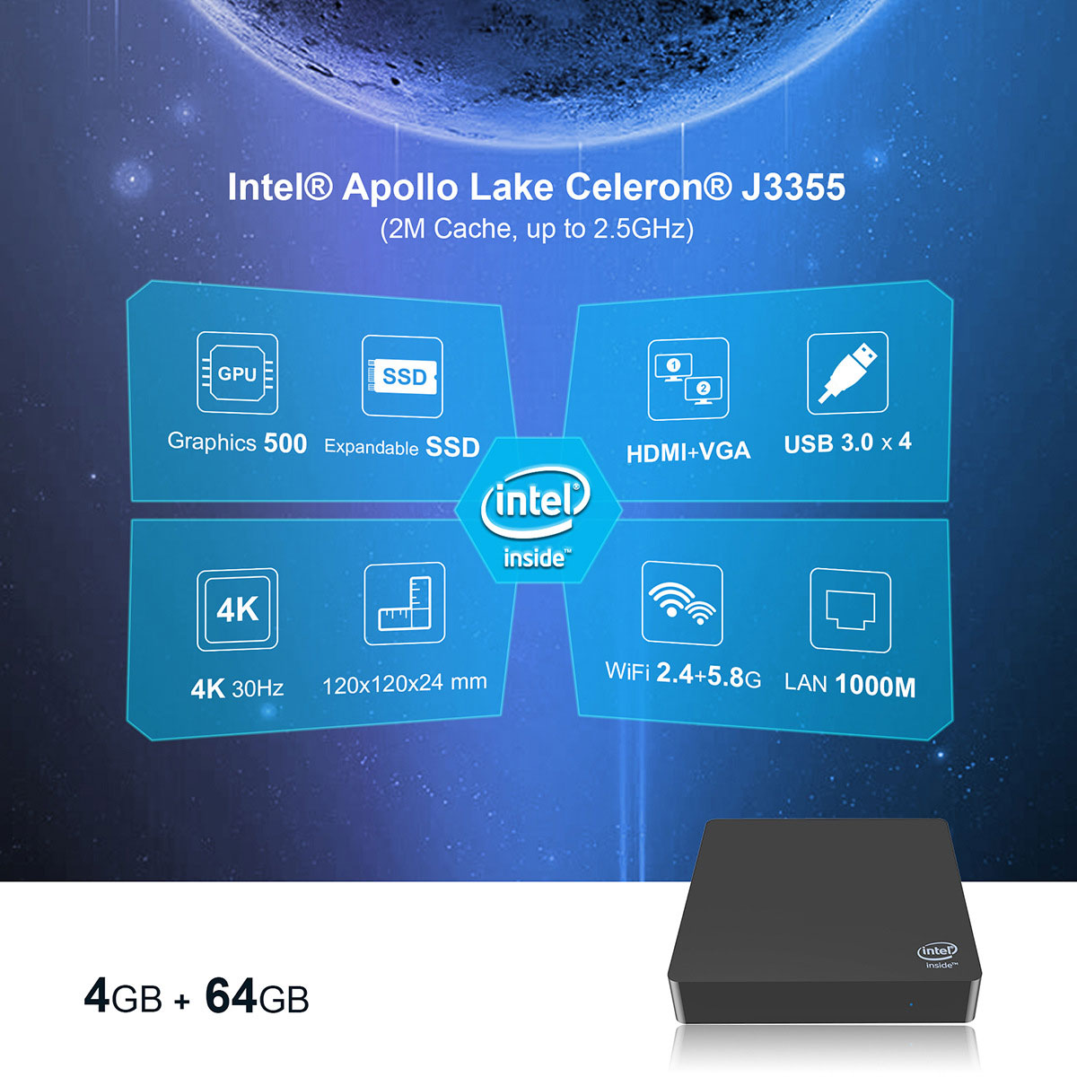 Intel Apollo Lake 赛扬J3355迷你电脑主机，支持HDMI和VGA双屏输出 | ScenSmart一站式智能制造平台|OEM ...